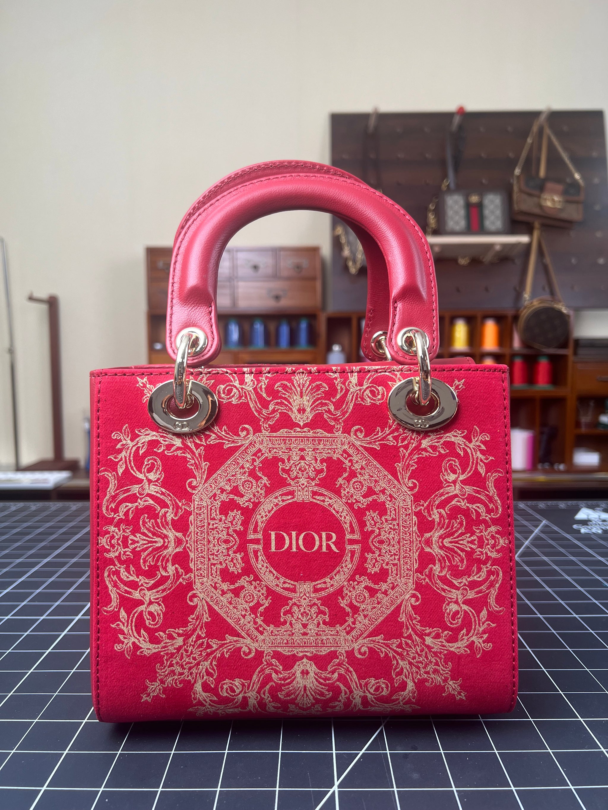 Opulent Red Revival: Dior Dust Bag Upcycled into a Lady Dior-Inspired